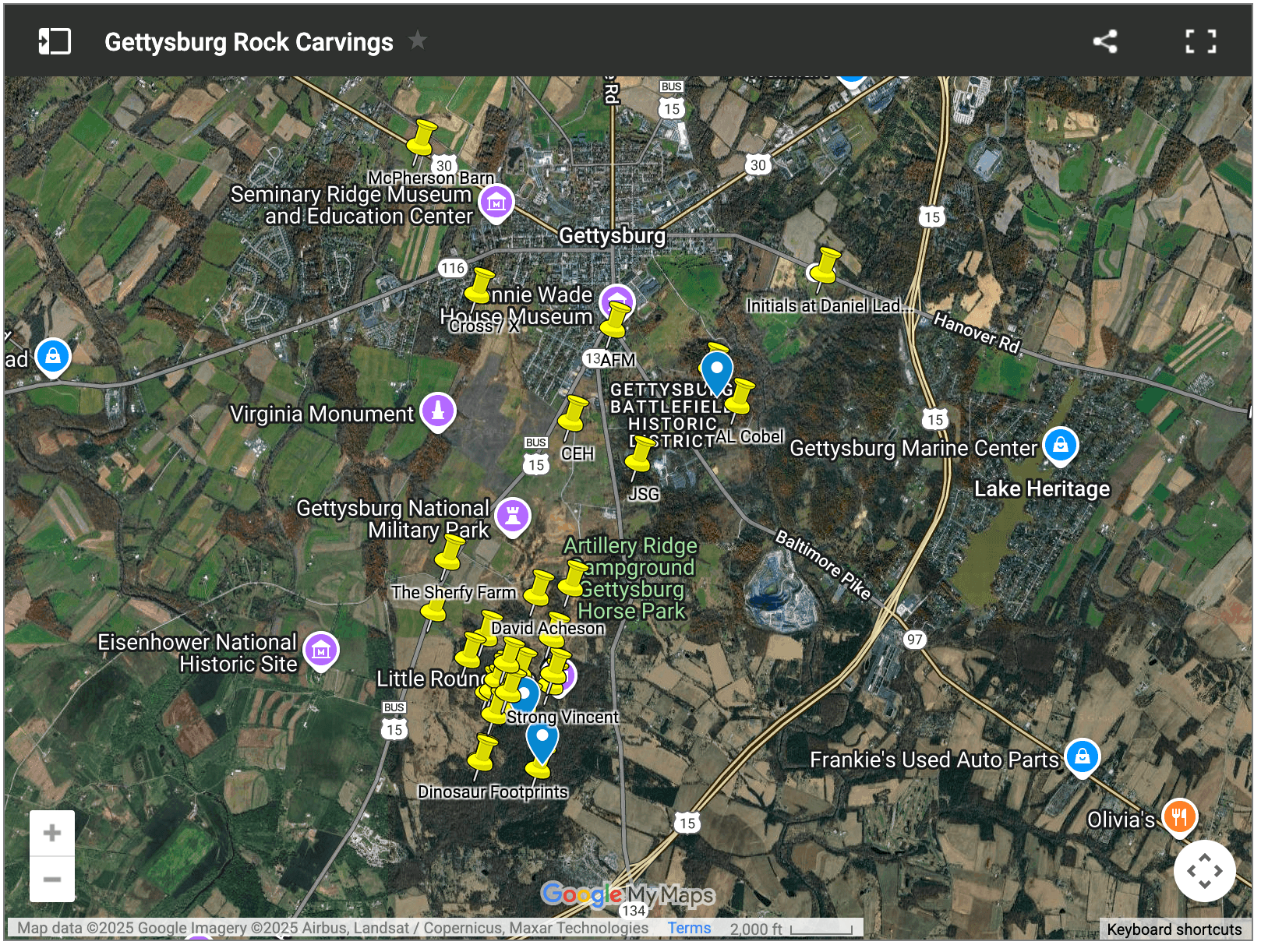 Gettysburg Rock Carvings Map